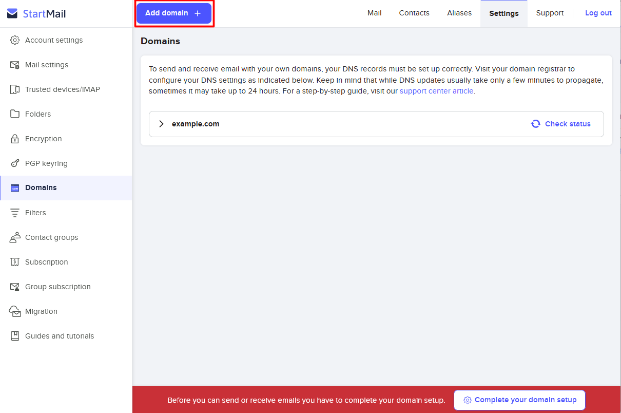 Add Domains – StartMail