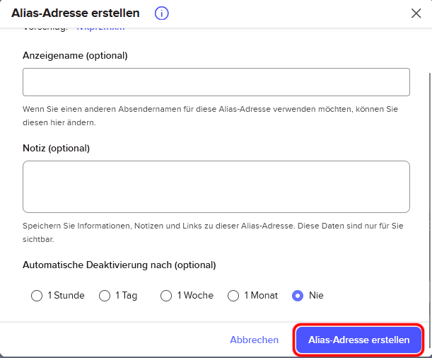 Persönliche Alias-Adressen – StartMail