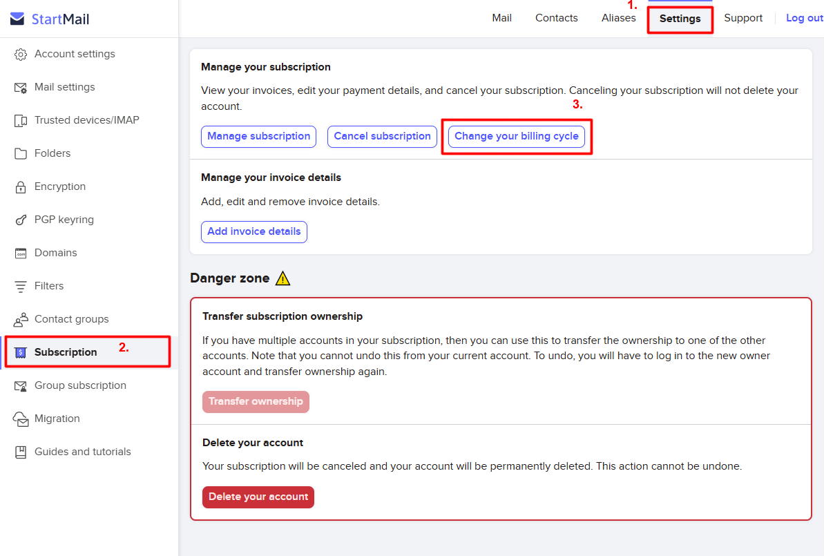 How can I manage my subscription? – StartMail
