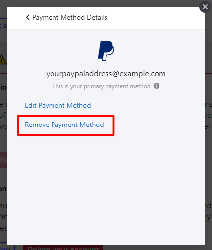 Remove payment method details – StartMail