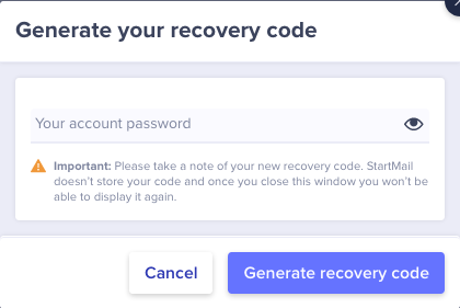 One-time recovery code – StartMail
