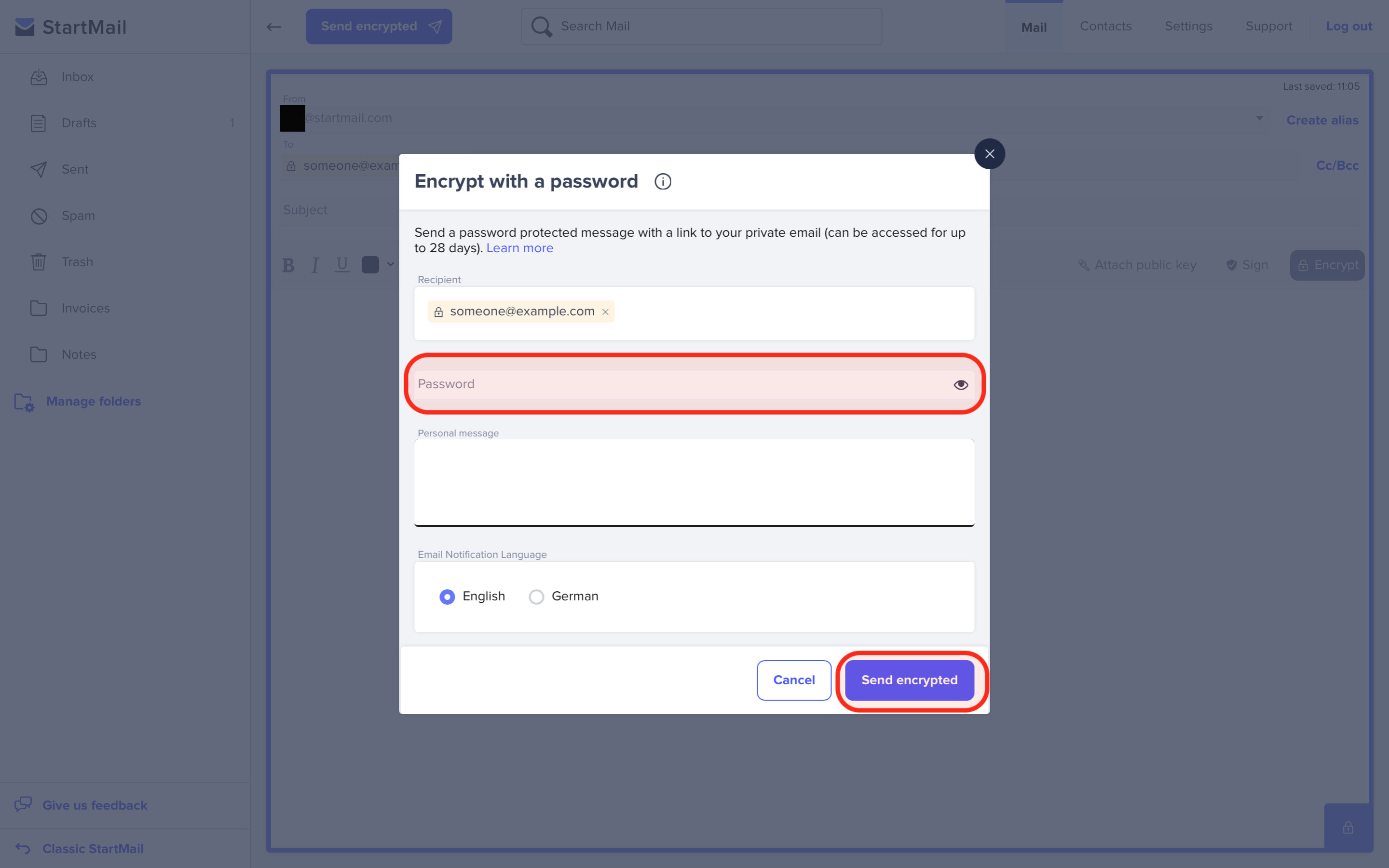 Password Protected Messages Startmail