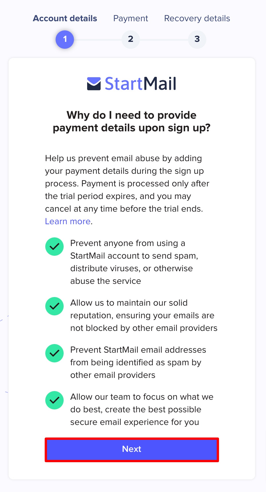 Create a Personal Account – StartMail