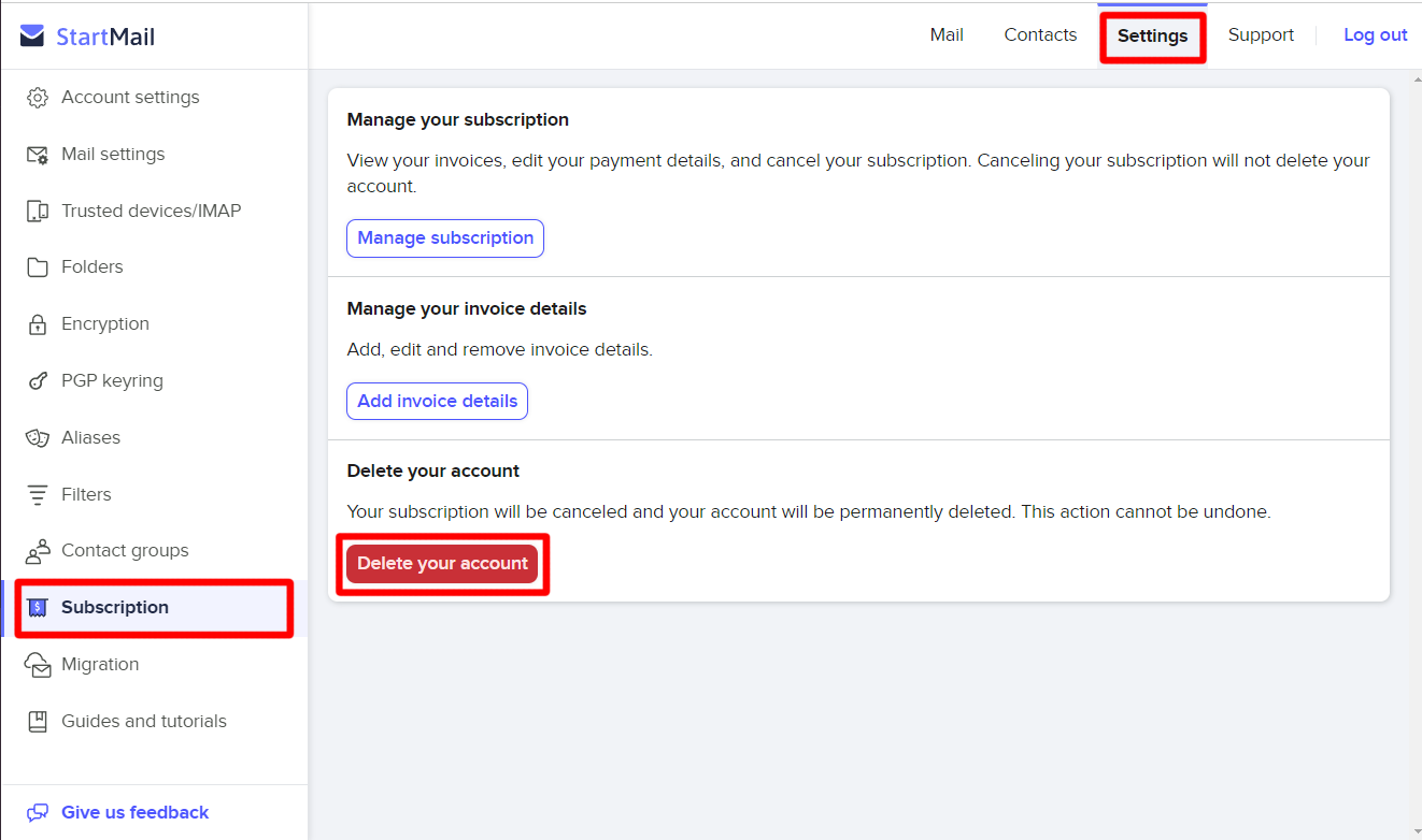 How can I manage my subscription? – StartMail