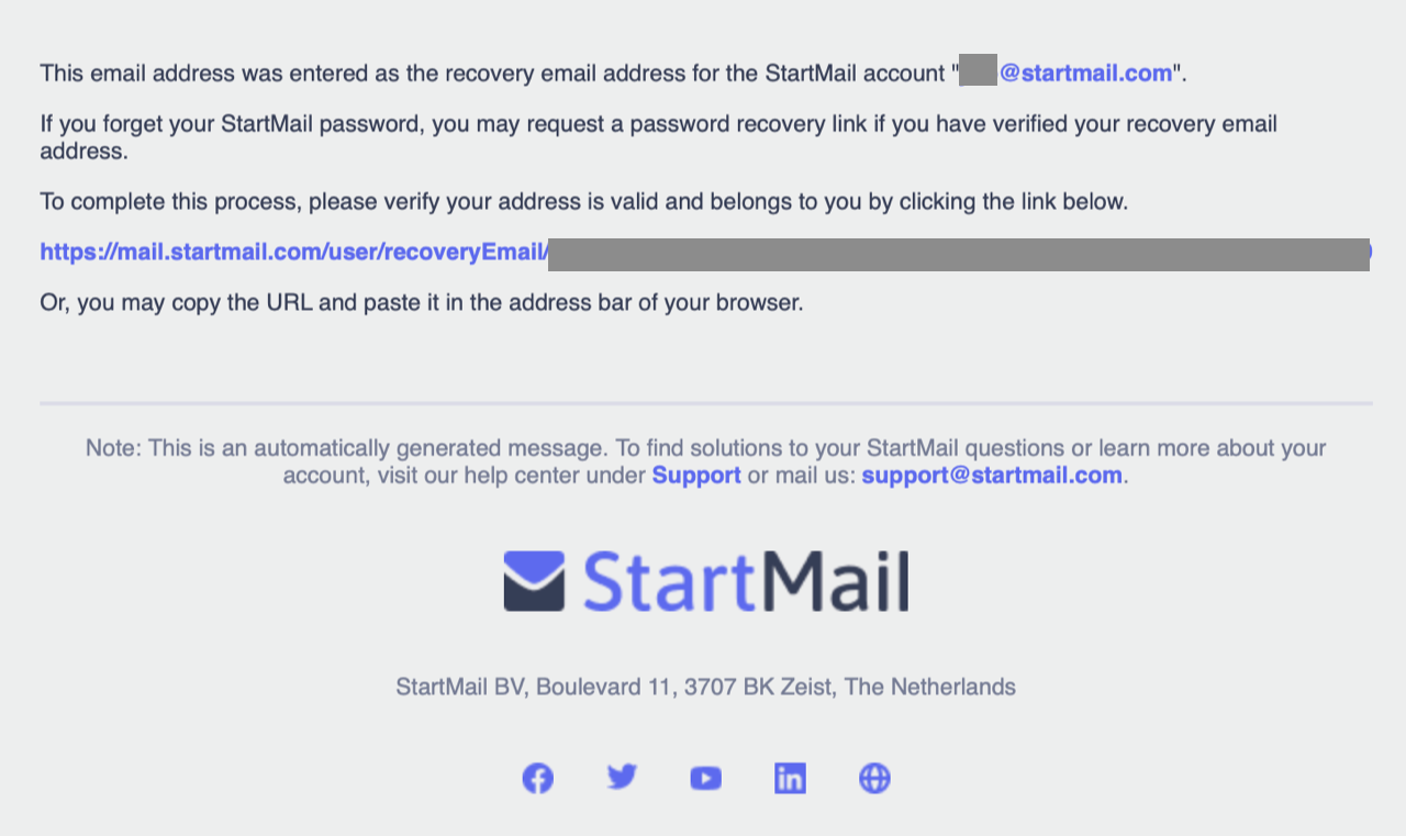 Recovery Email Address – StartMail